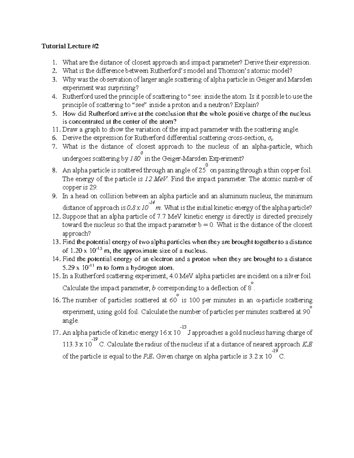 Tutorial Lecture 2 Set Of Questions For Practice Tutorial Lecture What Are The Distance
