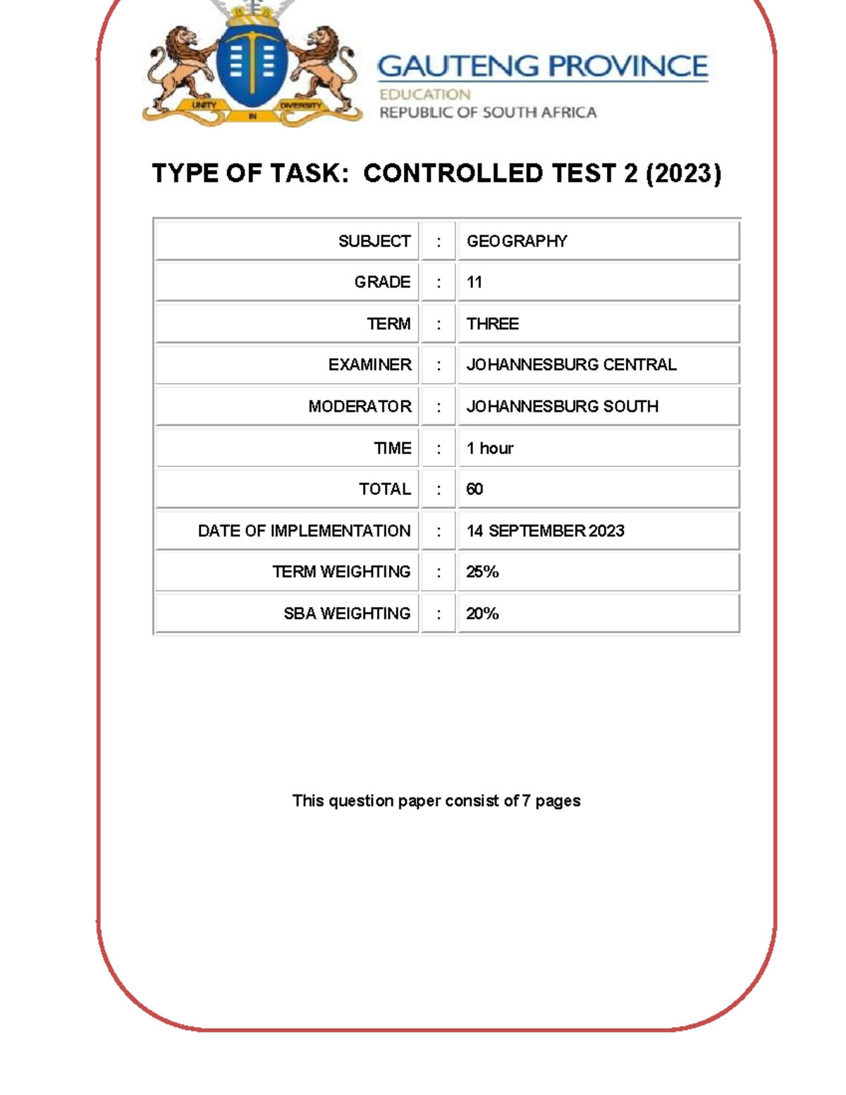 Grade 11 TEST 2 c - pls help mee - TYPE OF TASK: CONTROLLED TEST 2 ...