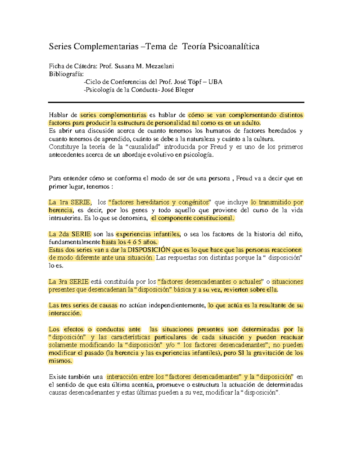 Series complementarias - Susana M. Mezzelani Bibliografía: -Ciclo de Conferencias del Prof. José ...