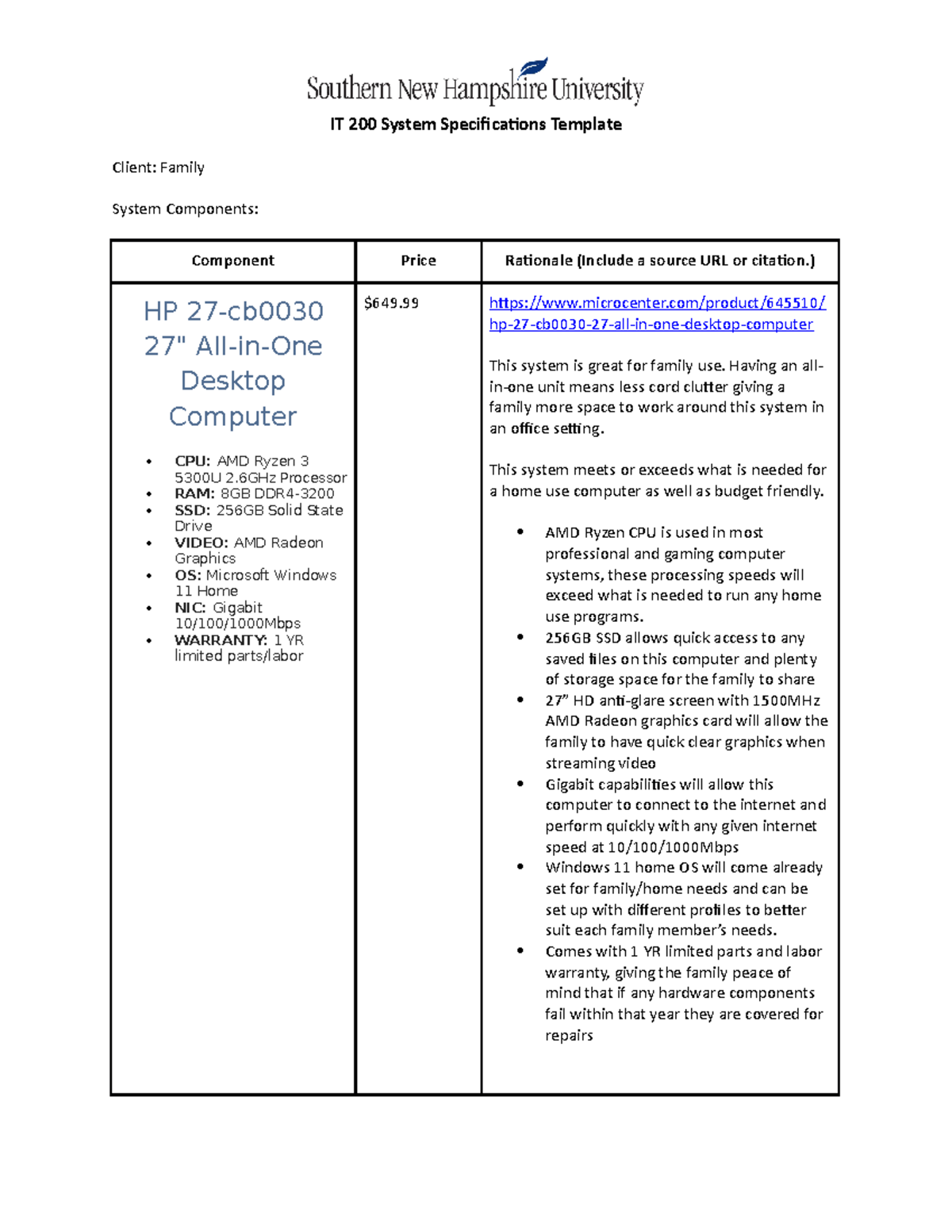 IT 200 System Specifications HD - ) HP 27-cb 27" All-in-One Desktop ...