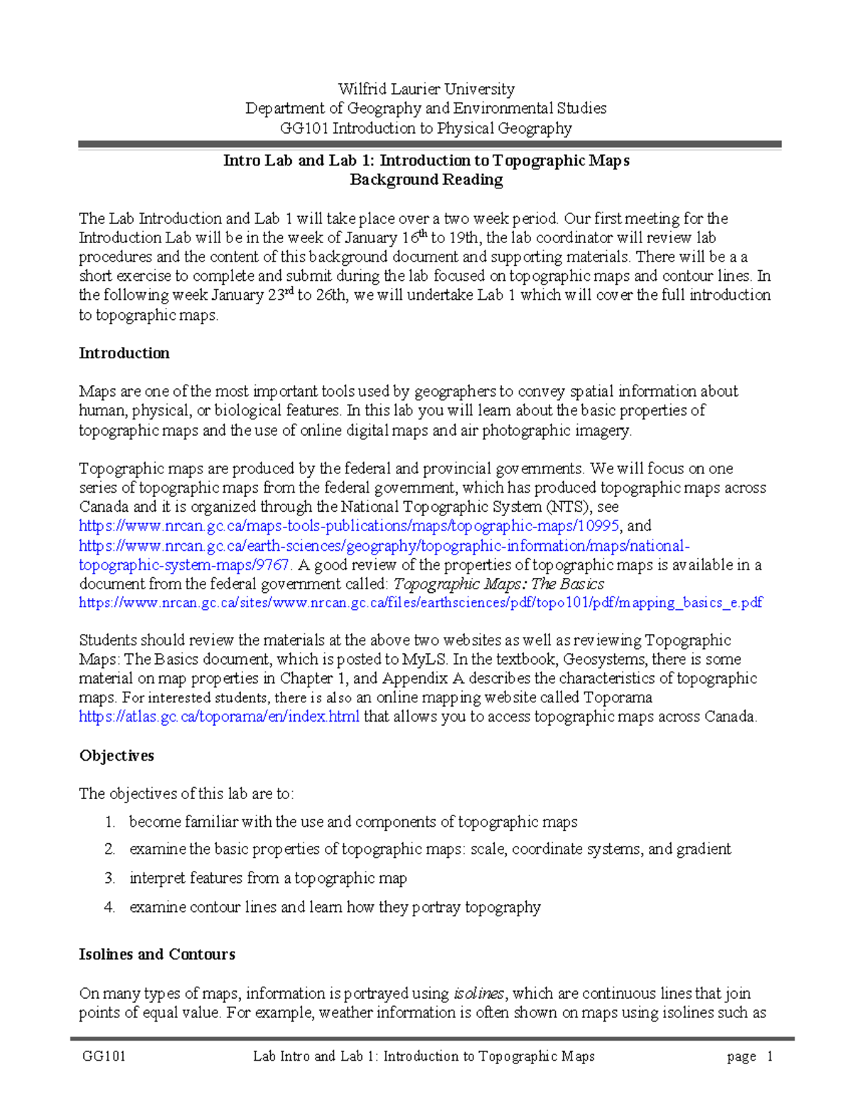GG Lab 1 - Lab 1 - Wilfrid Laurier University Department of Geography ...