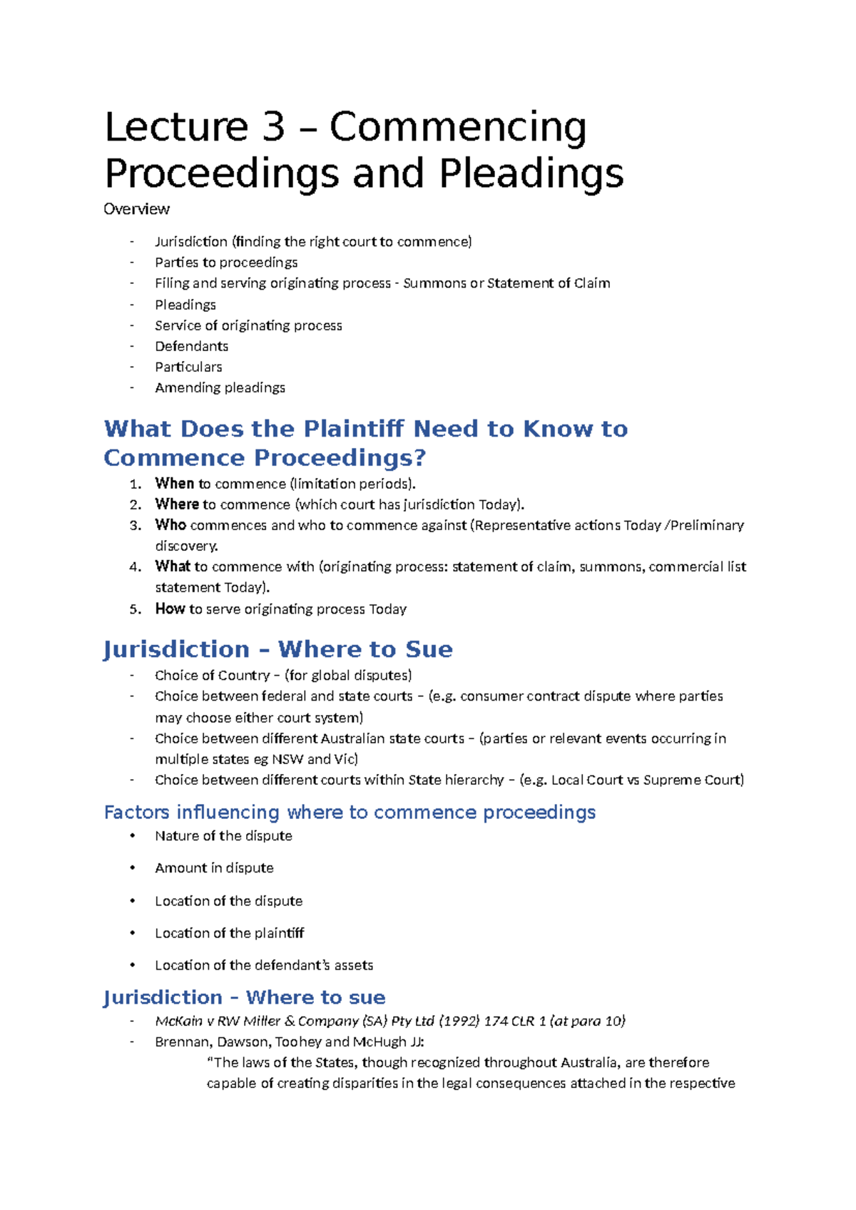 Lecture 3 - Commencing Proceedings and Pleadings - Lecture 3 ...