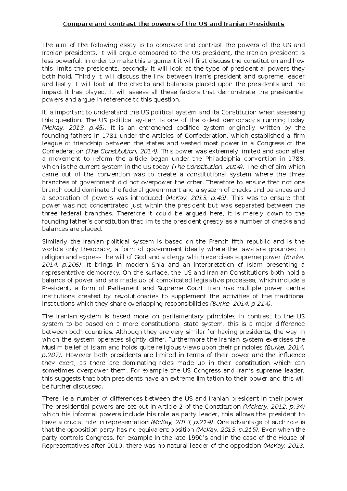 Essay "Past exam for the module comparative politics." - Compare and ...