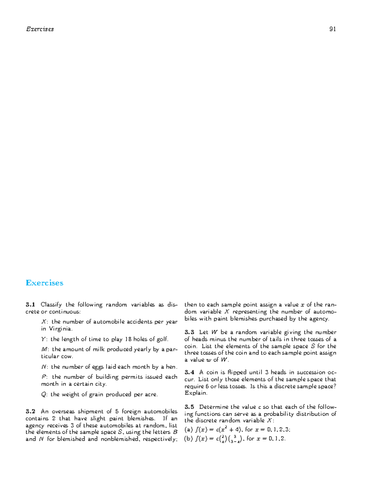 Exercises - Ch 3 - Random Variables and Probability - Exercises 91 ...