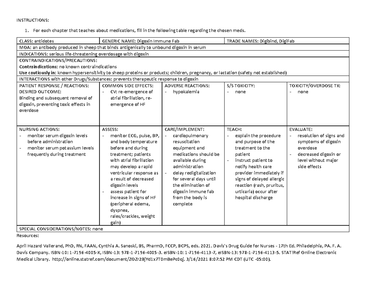 Digibind Immune Fab - INSTRUCTIONS: For each chapter that teaches about ...