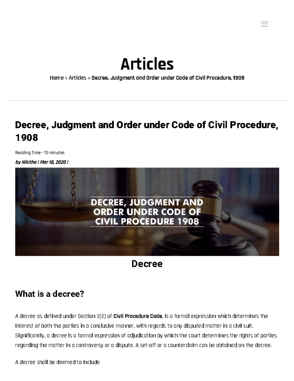 Decree, Judgment and Order under Code of Civil Procedure, 1908 - Significantly, a decree is a ...