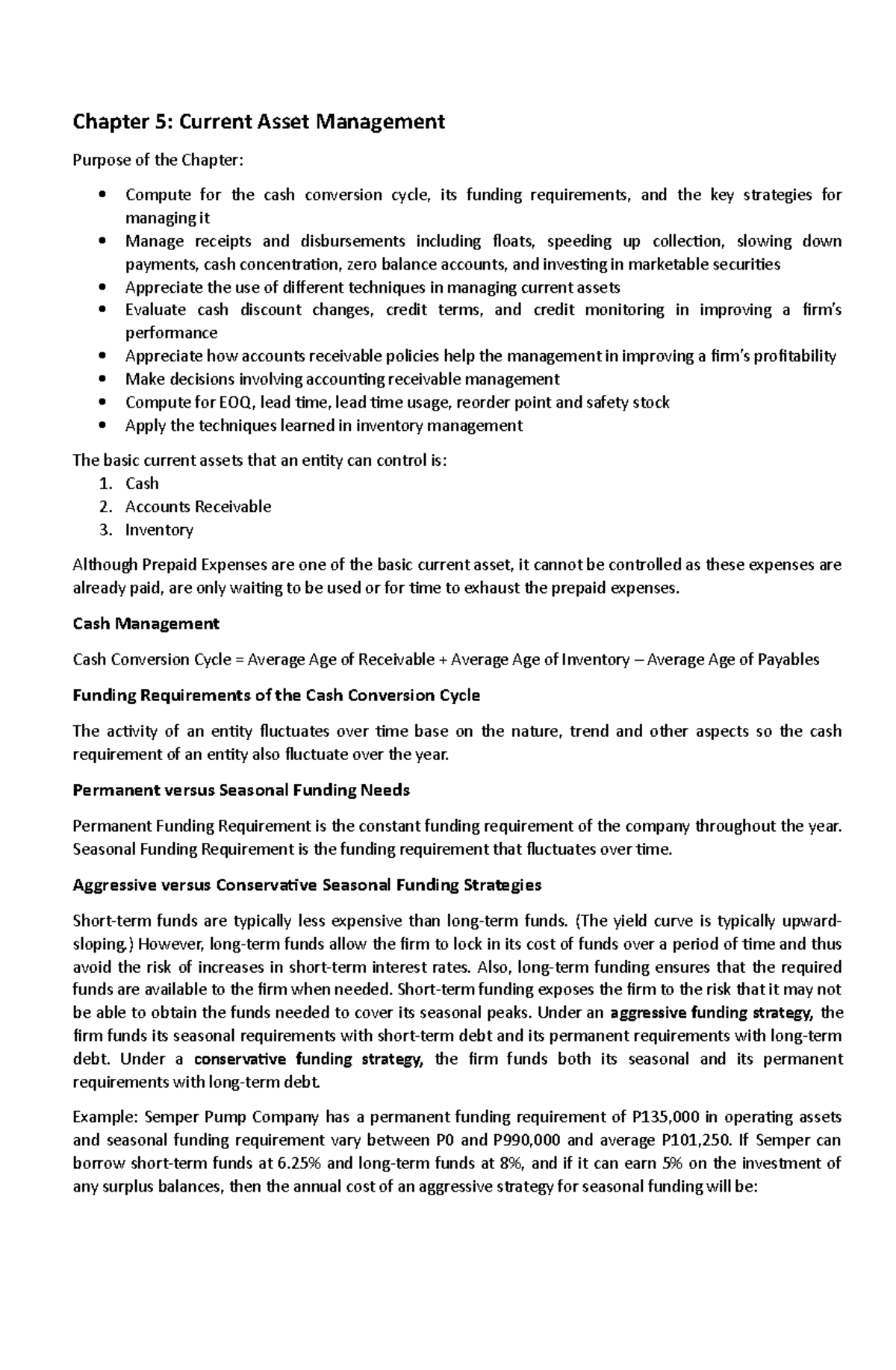 Chapter 5 - Current Asset Management - Chapter 5: Current Asset ...