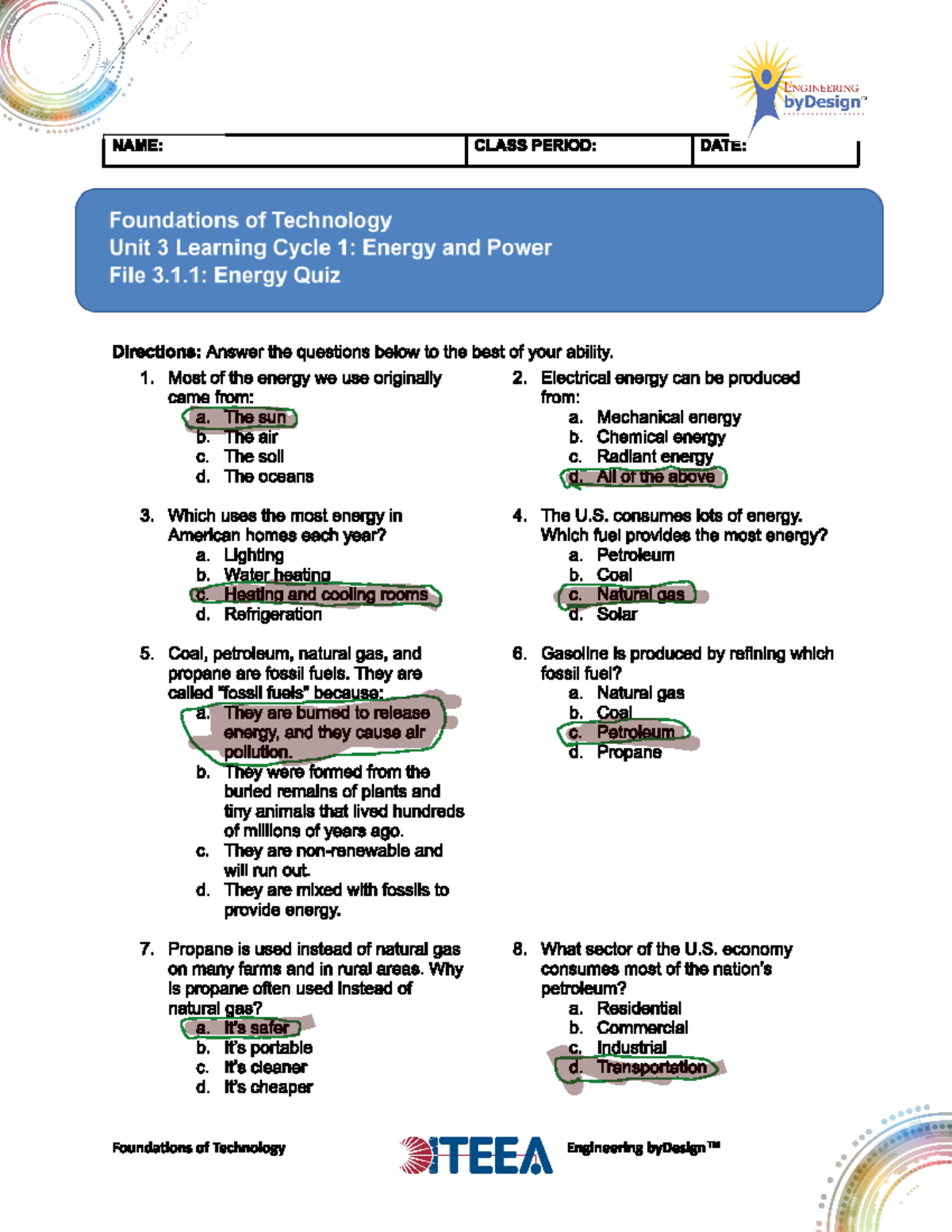Energy&Power Quiz - Studocu