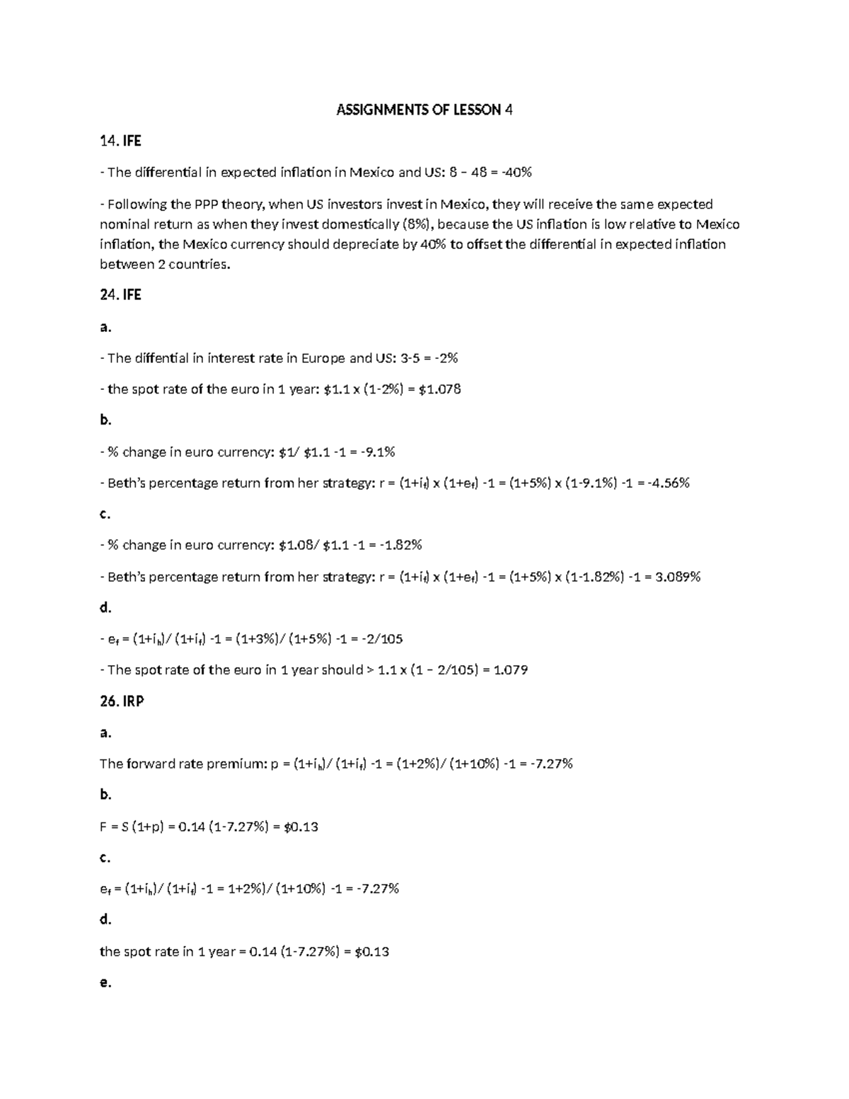 Assignments OF Lesson 4 - ASSIGNMENTS OF LESSON 4 14. IFE The ...