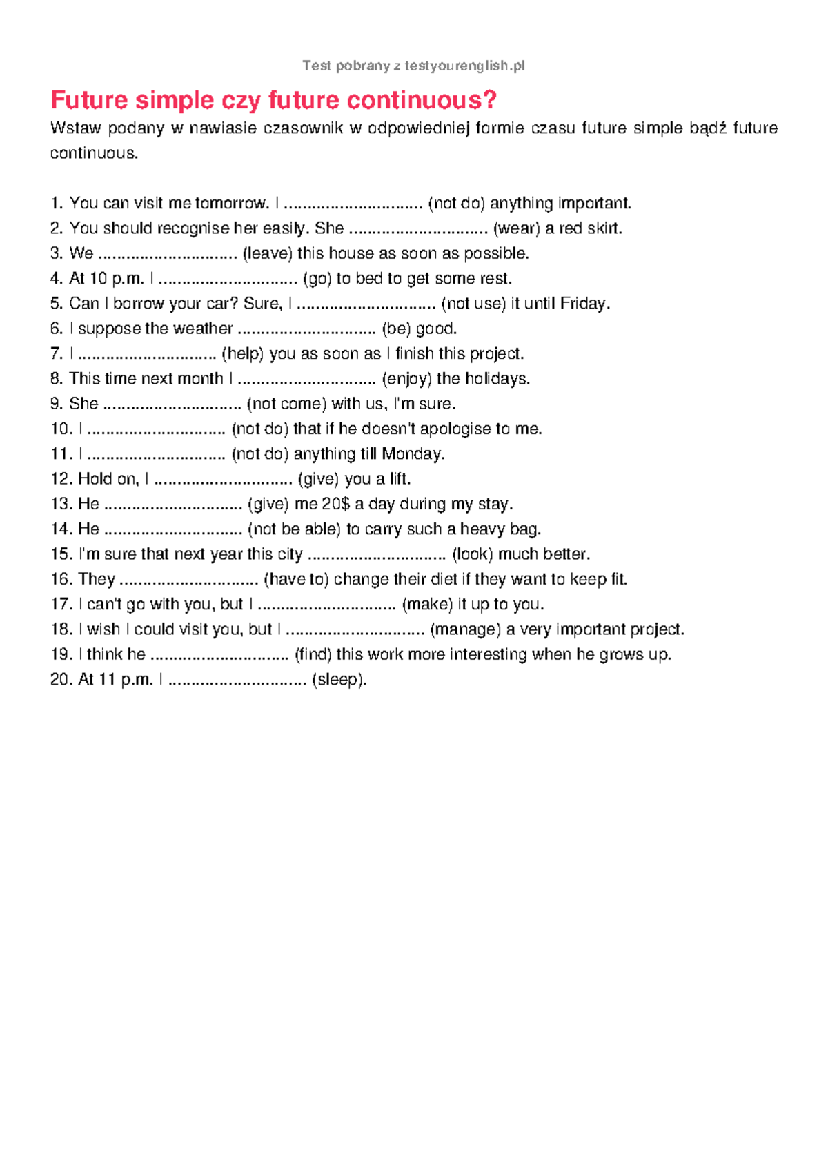 Future simple czy future continuous - Test pobrany z testyourenglish ...