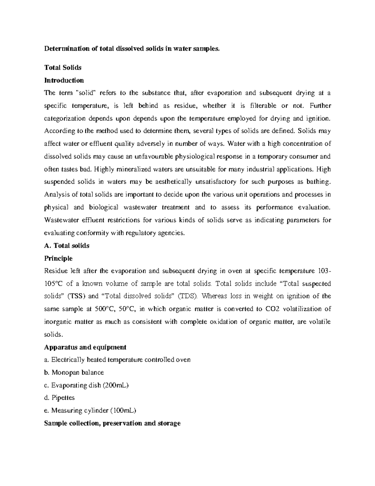 Determination of TDS in water samples - Determination of total ...