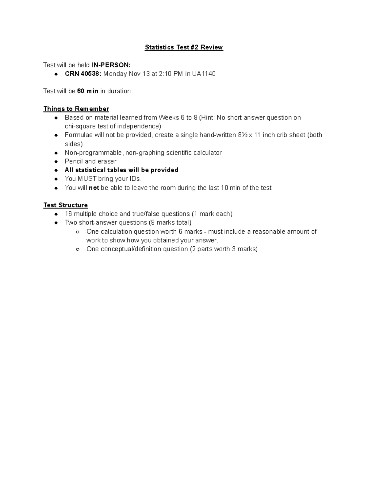 Statistics Test #2 Review - Statistics Test #2 Review Test will be held ...