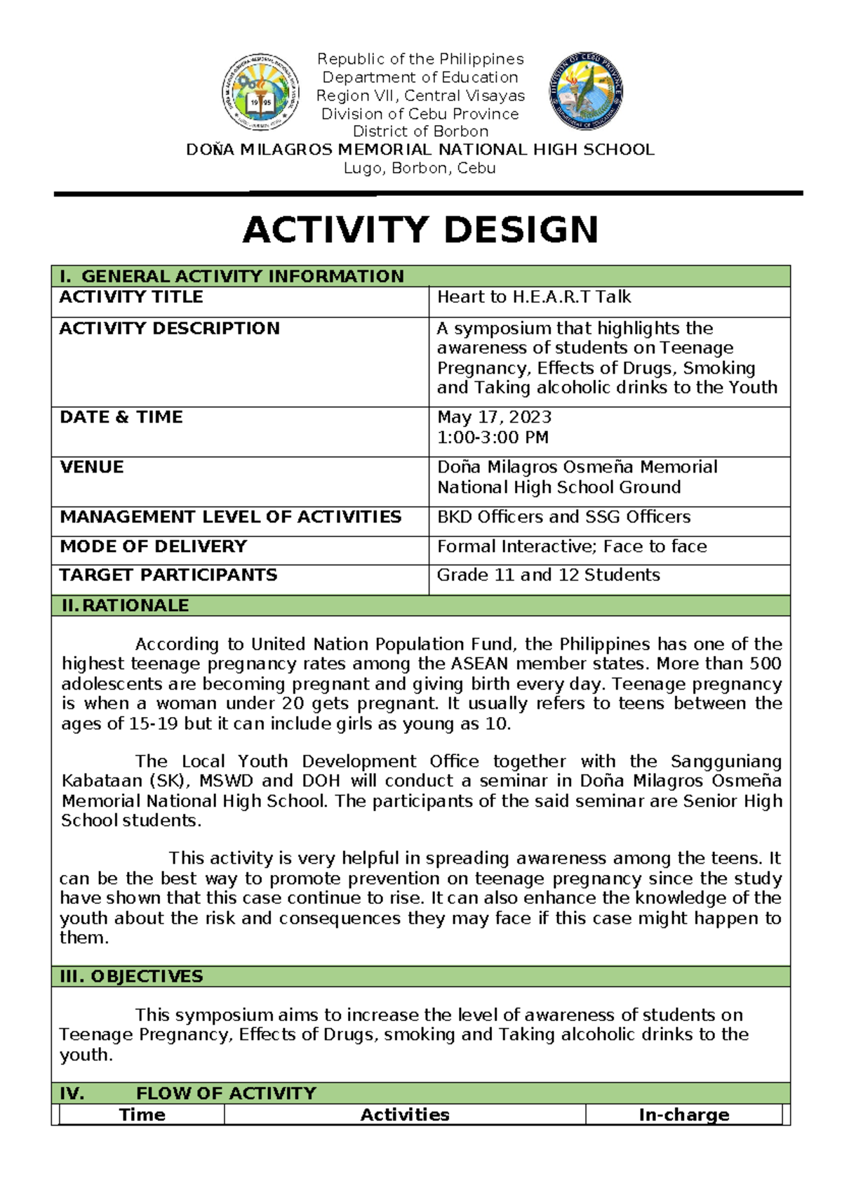 Activity design - Republic of the Philippines Department of Education ...