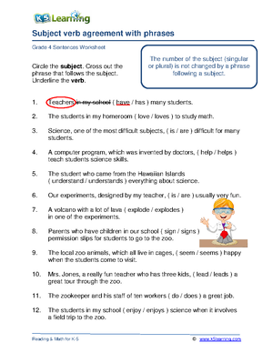 Subject - Verb Agreement Worksheet - Name ______________________ Date
