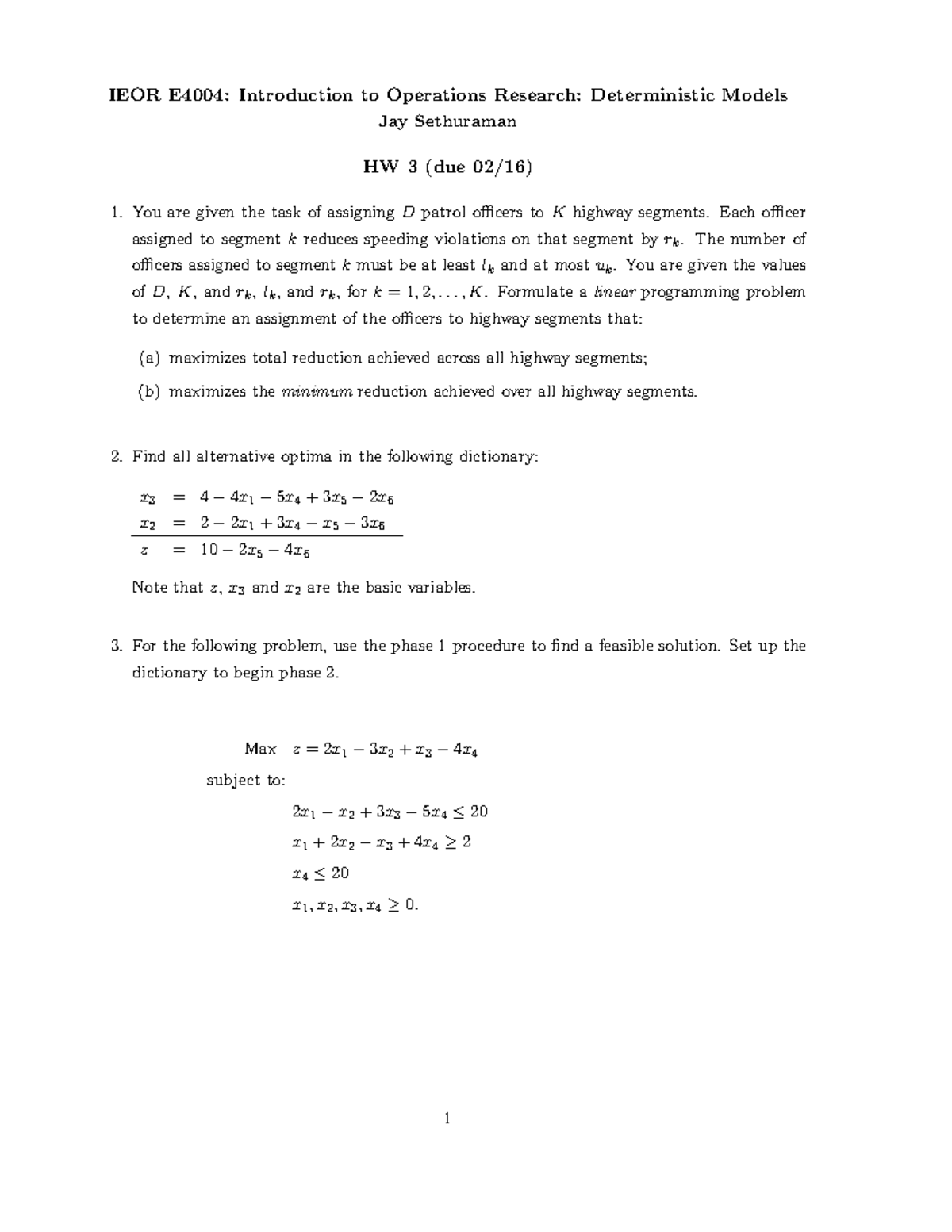 Hw3 - homework - IEOR E4004: Introduction to Operations Research ...