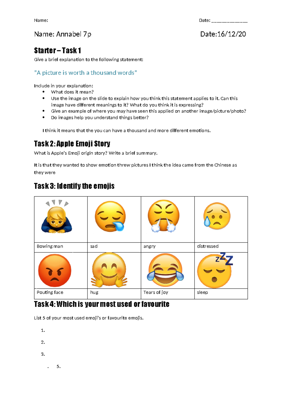 Designing a user Interface - Name: Annabel 7p Date:16/12/ Starter ...