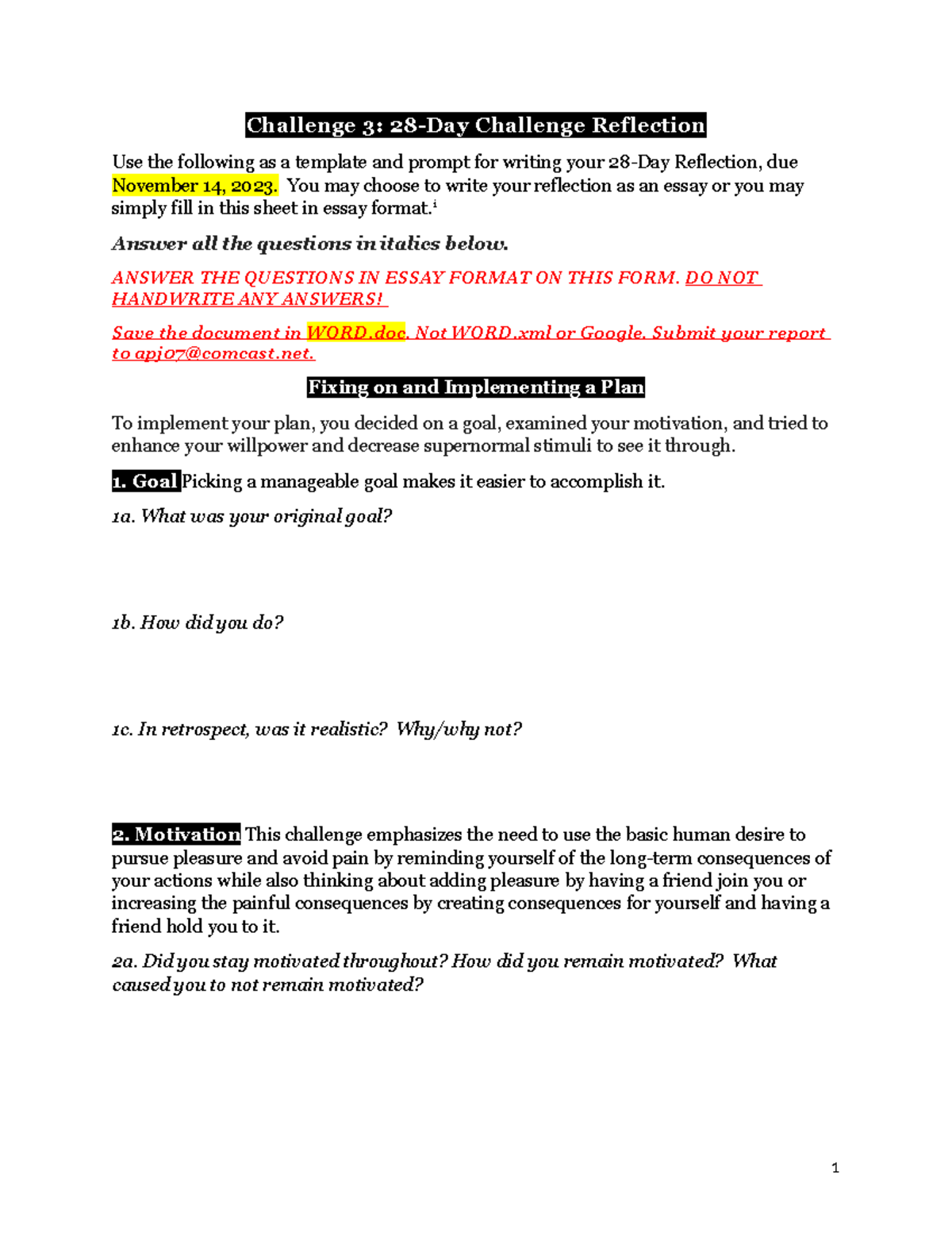 Chal 3 - 28-Day Reflection Sheet F23 - Challenge 3: 28-Day Challenge ...