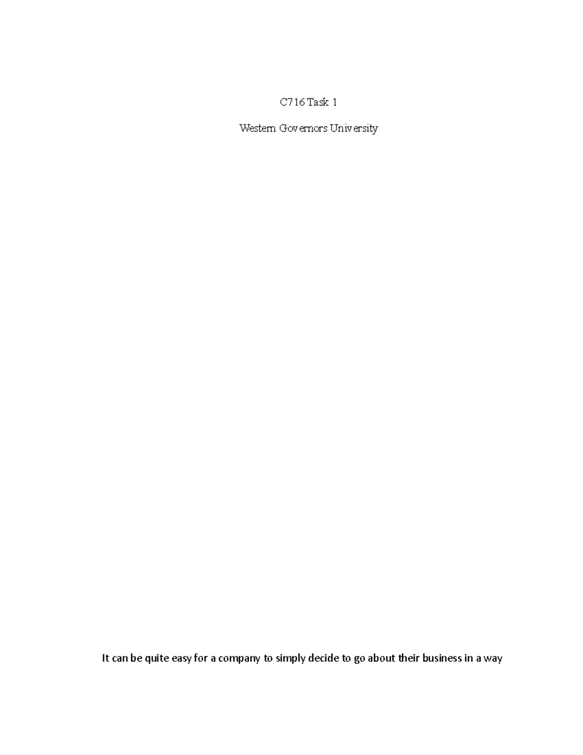 C716 Task 1 - Task 1 for the class that passed on first attempt - C716 ...