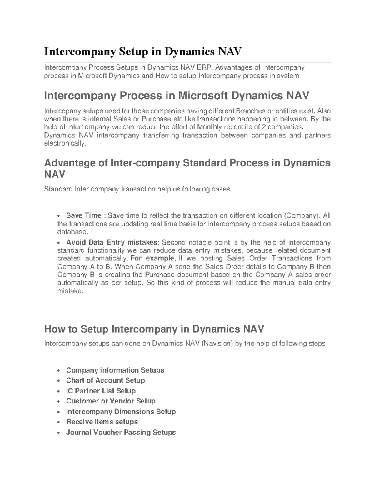 Intercompany Setup in Dynamics NAV - Intercompany Setup in Dynamics NAV ...
