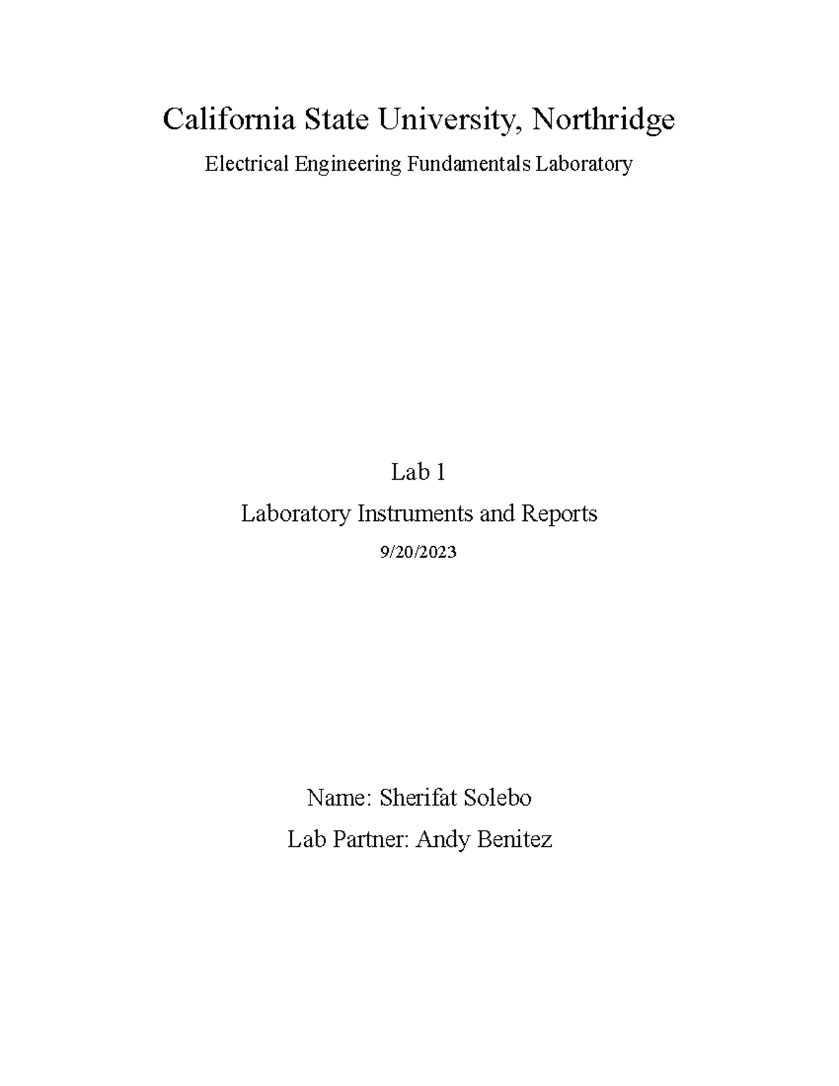 Lab1 - Lab 1, LABORATORY INSTRUMENTS AND REPORTS - California State ...