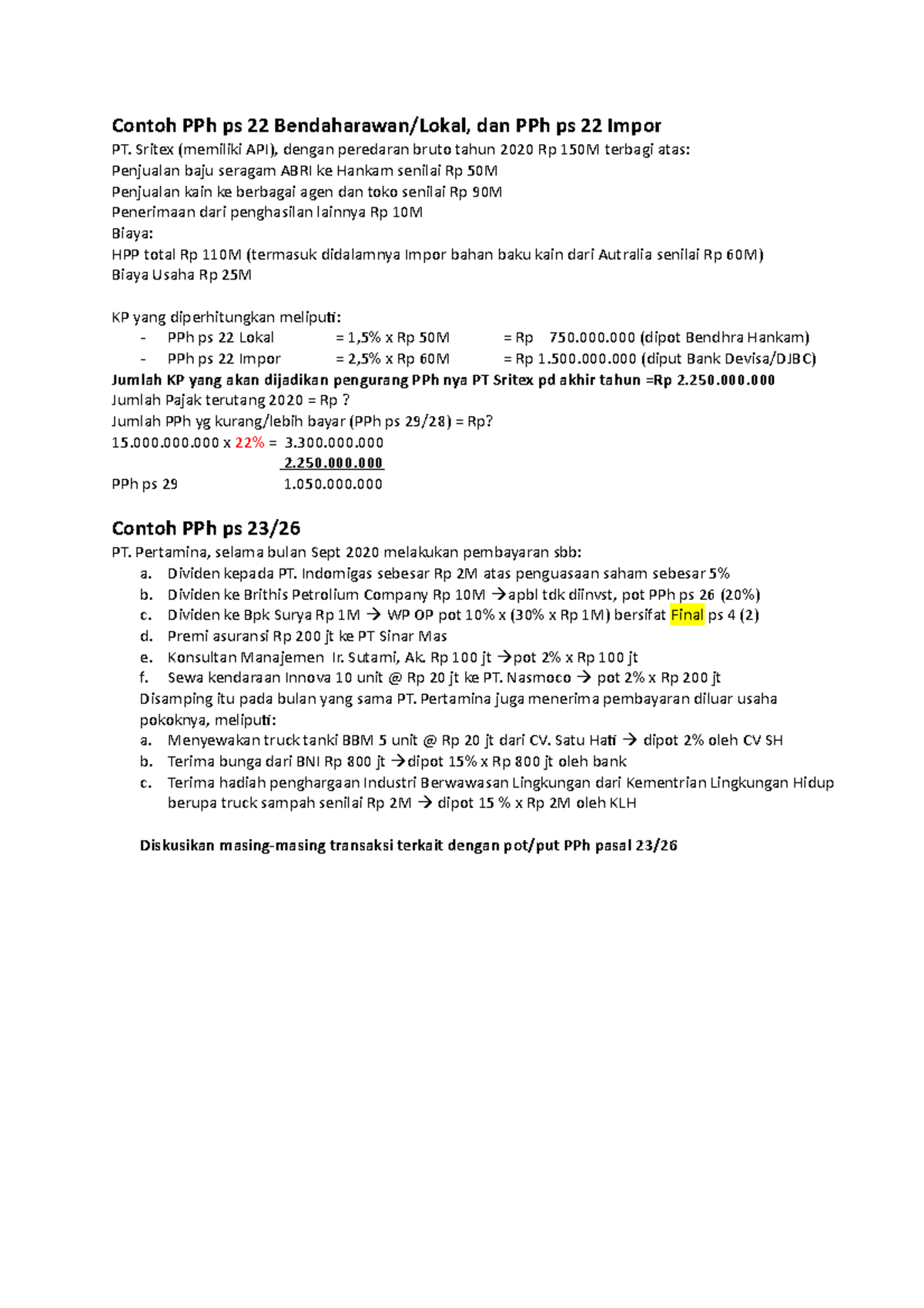 Contoh Diskusi PPh ps 22 23 26 - Contoh PPh ps 22 Bendaharawan/Lokal ...