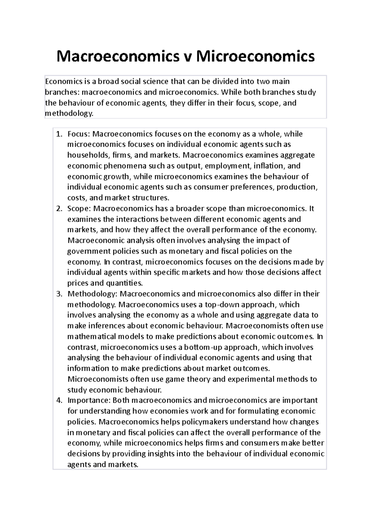Macroeconomics v Microeconomics - Macroeconomics v Microeconomics ...