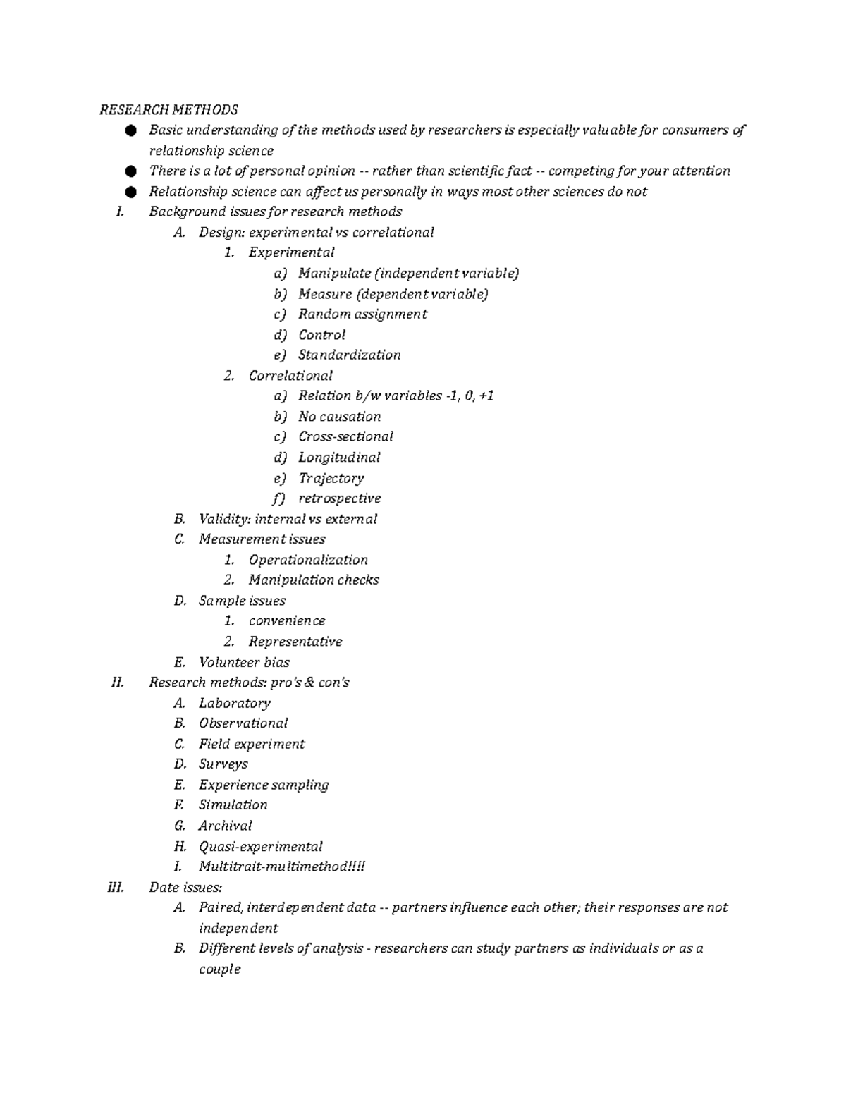 Lecture Notes - RESEARCH METHODS Basic understanding of the methods ...