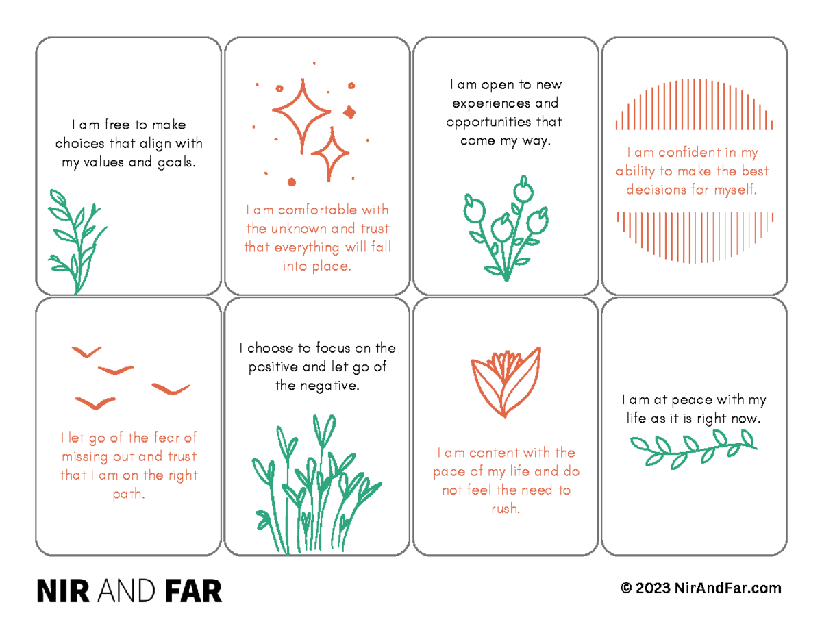 Nir and Far Affirmation Cards and List - I am free to make choices that ...