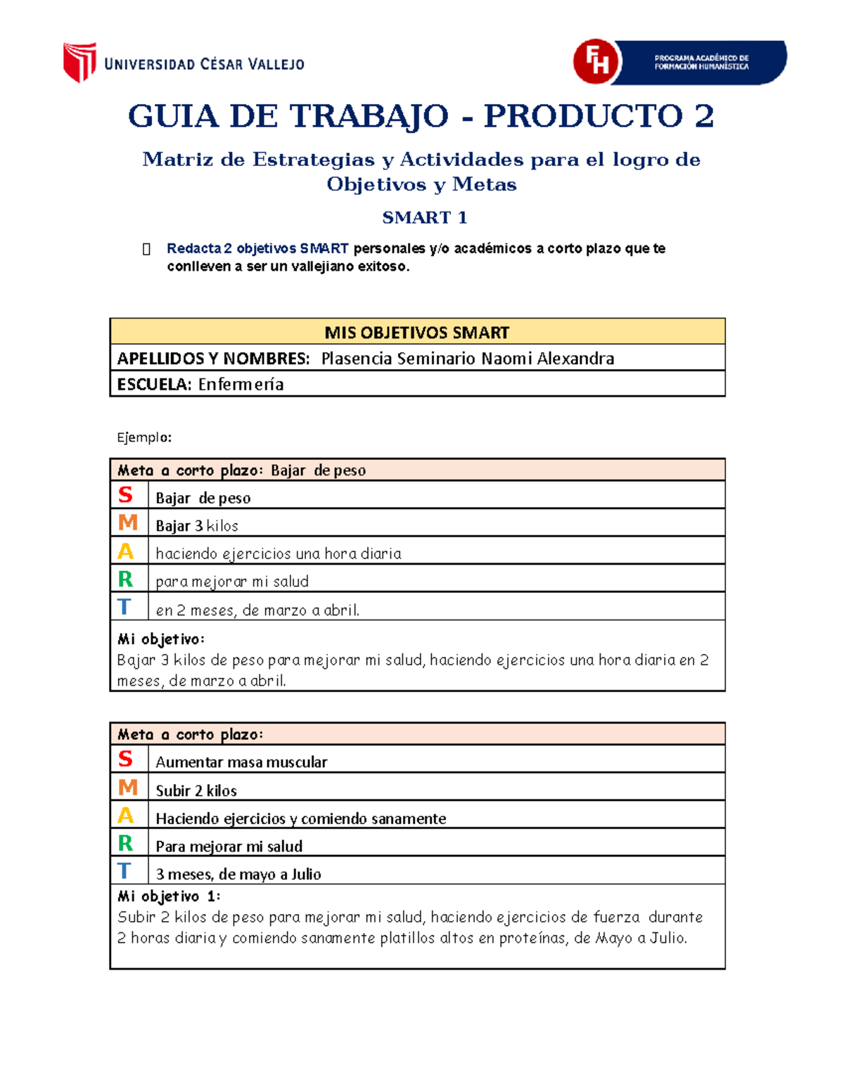 2° Matriz Objetivos Smart - GUIA DE TRABAJO - PRODUCTO 2 Matriz de ...