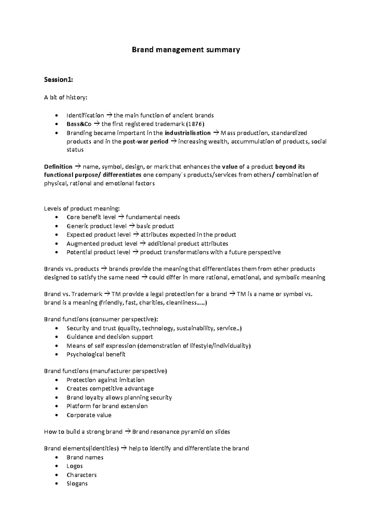 Brand management summary - Warning: TT: undefined function: 32 Brand management summary Session1 ...