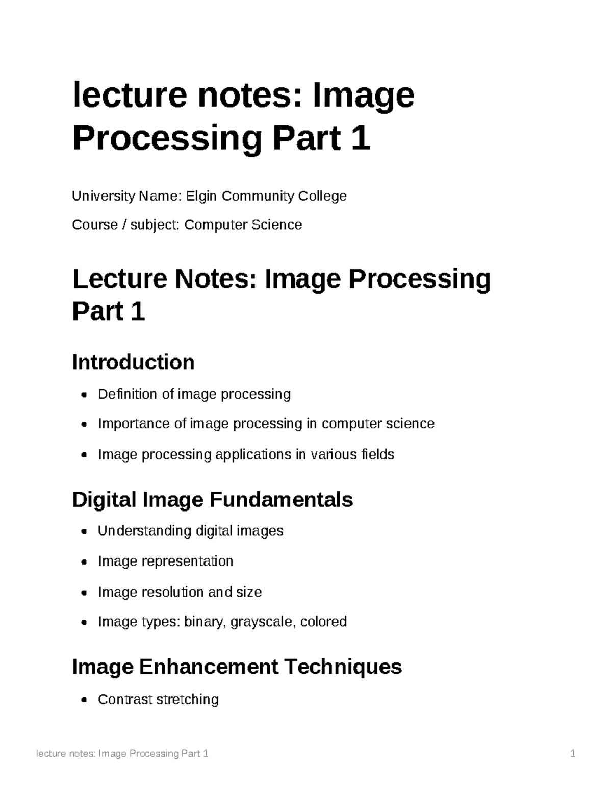 Lecture notes Image Processing Part 1 - lecture notes: Image Processing ...