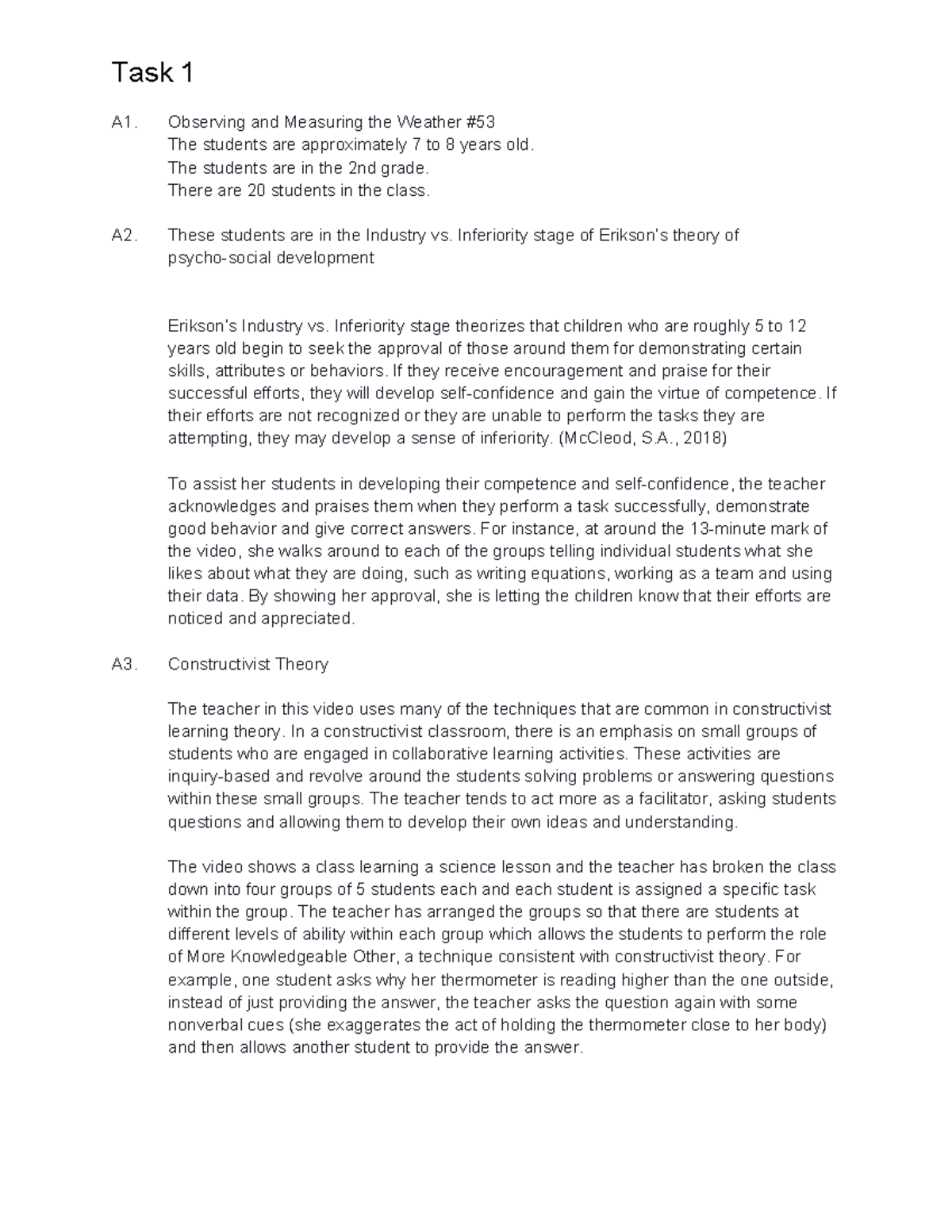 Task 1 Mitchell 002808314 - A1. Observing and Measuring the Weather The students are ...