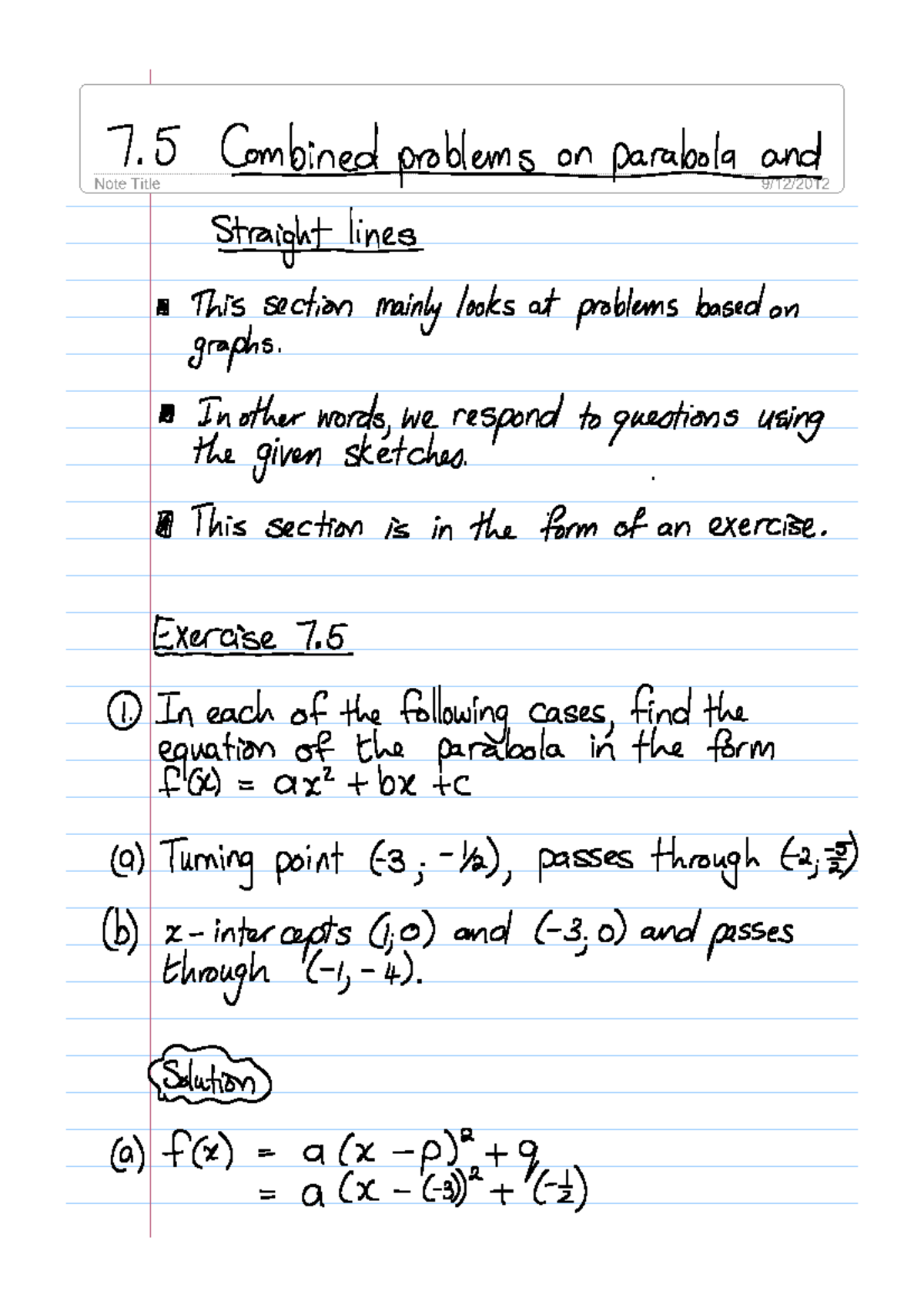 7.7 Combined problems on parabola andstraight lines - MAT001 - MUT ...