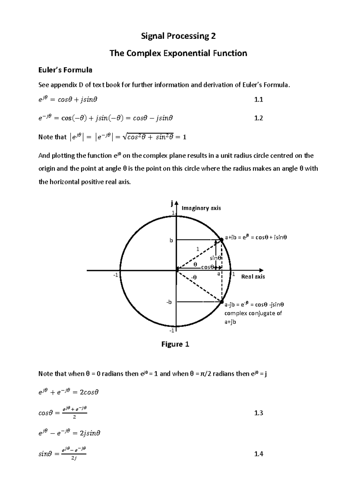 The Complex Exponential Function Signal Processing 2 The Complex Exponential Function Eulers