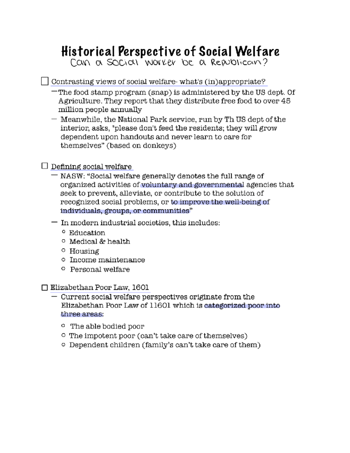 Historical Perspective of Social Work - SW124 - Studocu