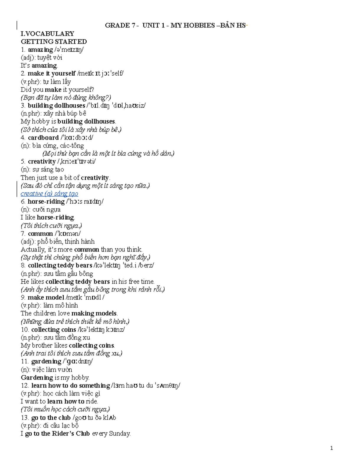 Bài Tập Bổ trợ Anh 7 Global năm học 2022 2023 Unit 1 Global 7 new hs ...