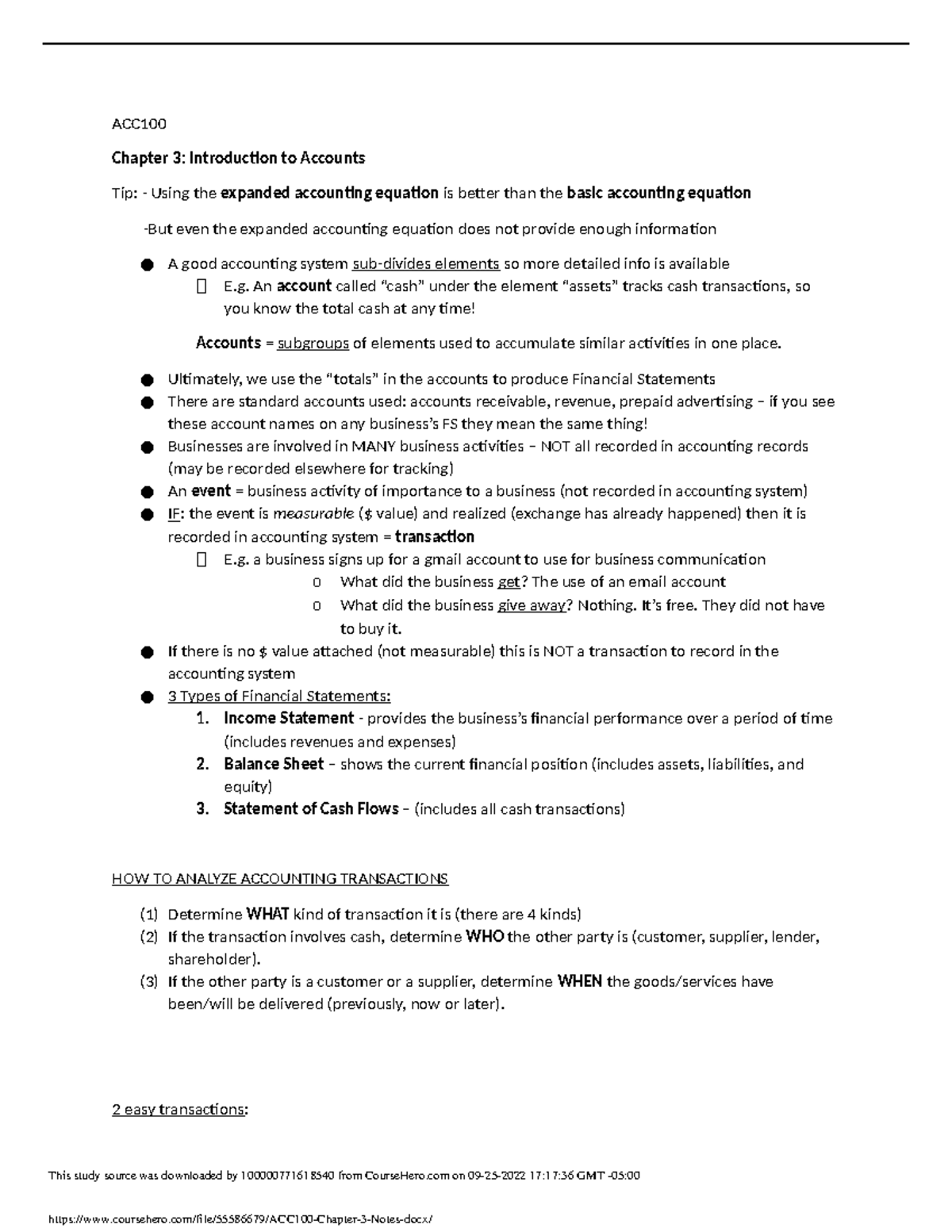 ACC100 Chapter 3 Notes - oijoijjoi - ACC Chapter 3: Introduction to ...