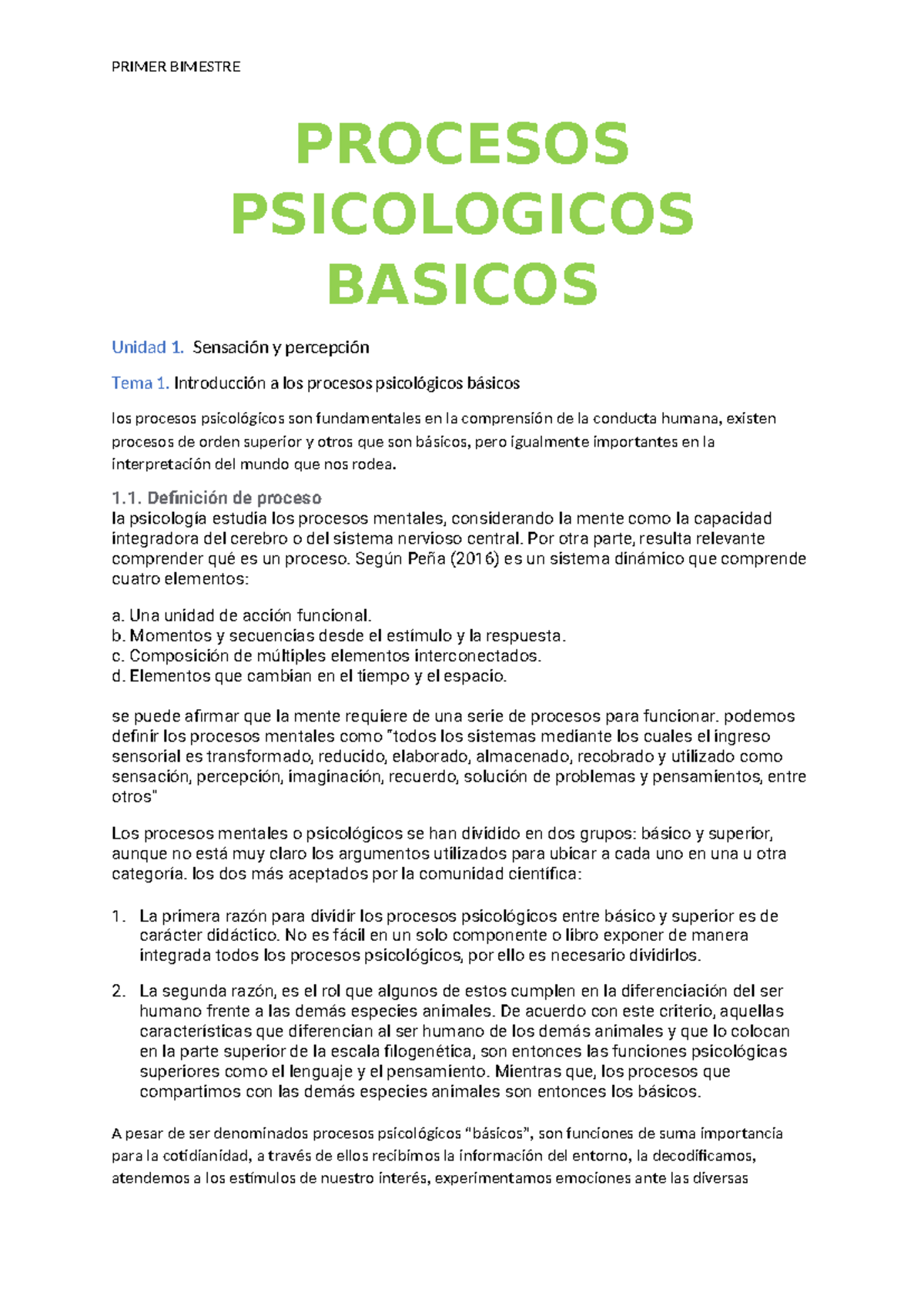 Procesos Psicologicos Basicos - PROCESOS PSICOLOGICOS BASICOS Unidad 1. Sensación y percepción ...