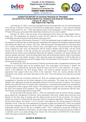 Narrative Reports on Brigada Eskwela 2024 - Republic of the Philippines ...