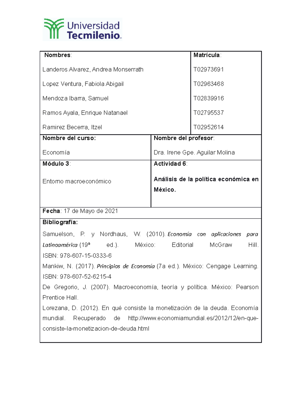 Puntos 7-8 Actividad 6 Economia - Nombres: Landeros Alvarez, Andrea ...