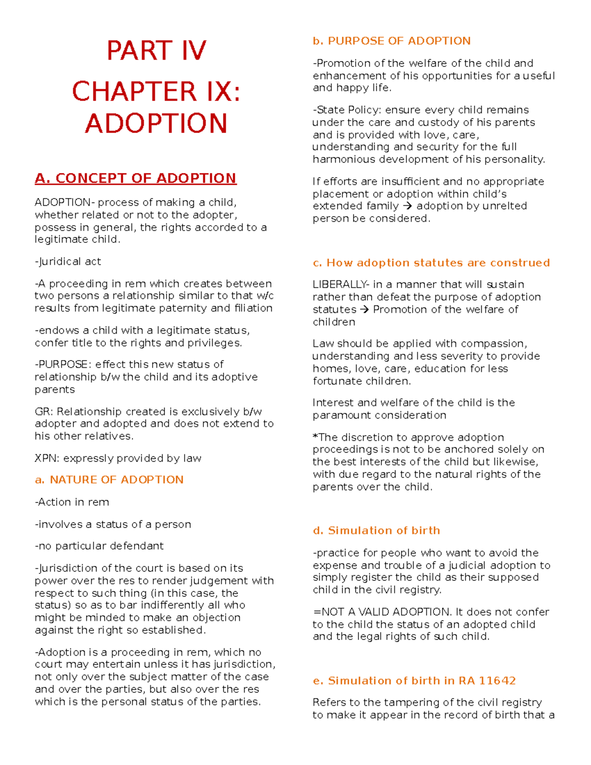 Adoption notes- Charmander - PART IV CHAPTER IX: ADOPTION A. CONCEPT OF ...