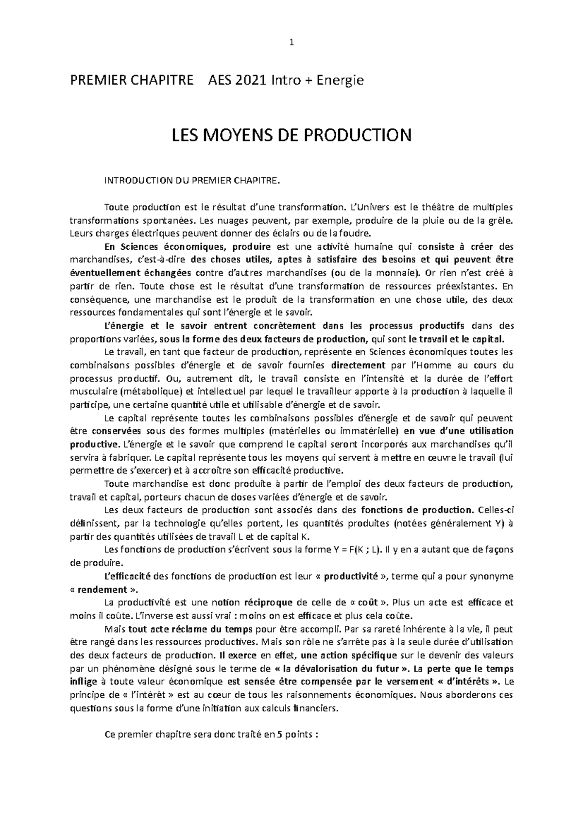 AES 2021 Intro chap.1 + A) Lénergie - PREMIER CHAPITRE AES 2021 Intro + Energie LES MOYENS DE ...
