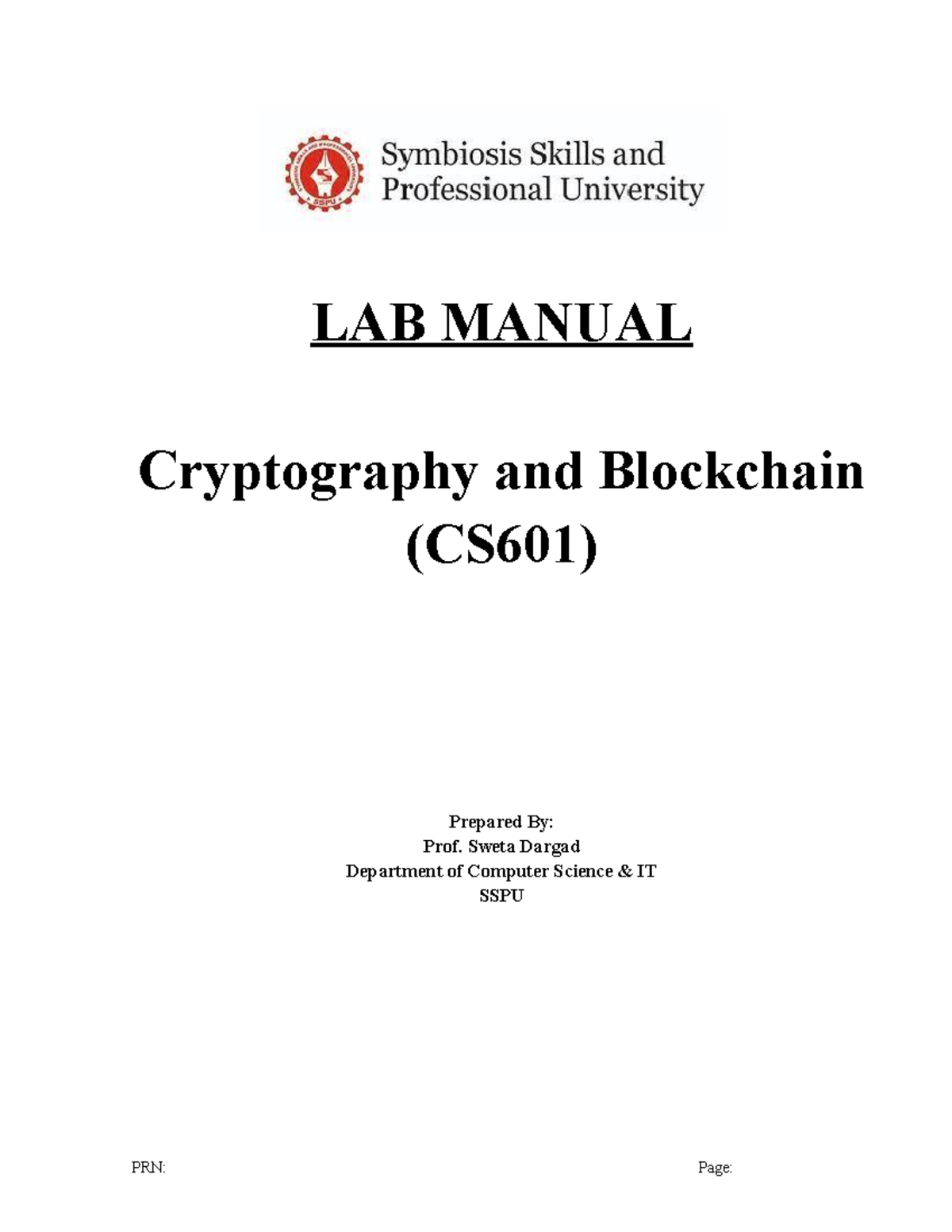 Blockchain Skill 2 - LAB MANUAL Cryptography and Blockchain (CS601 ...