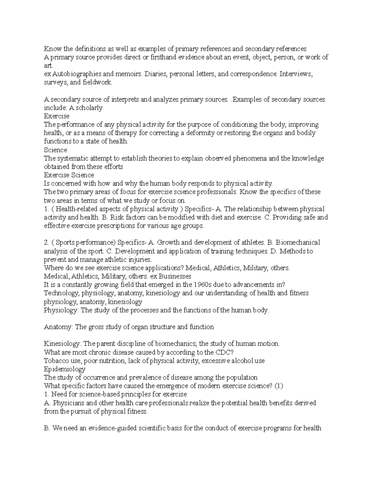 Es 1 - notes - Know the definitions as well as examples of primary ...