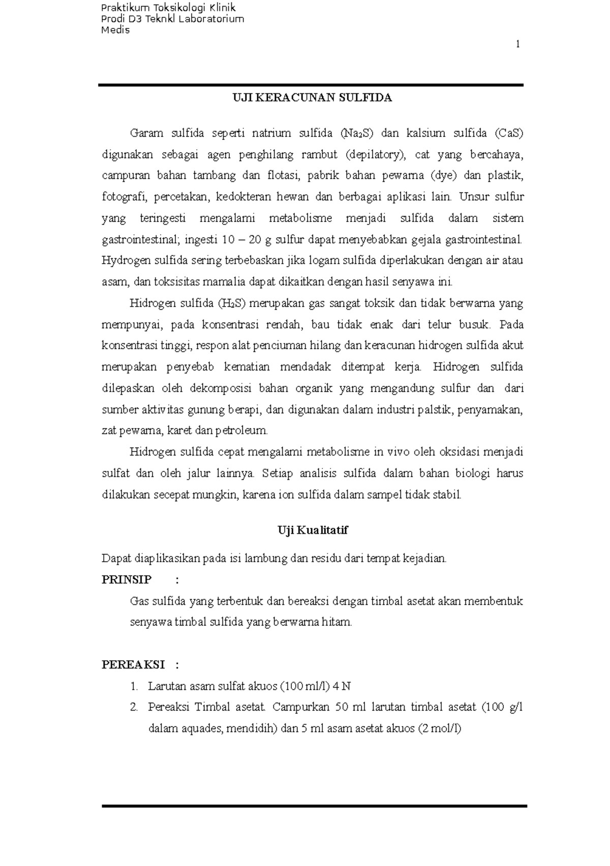 Modul Praktikum Toksikologi Bagian 7 Uji Keracunan Sulfida - UJI ...