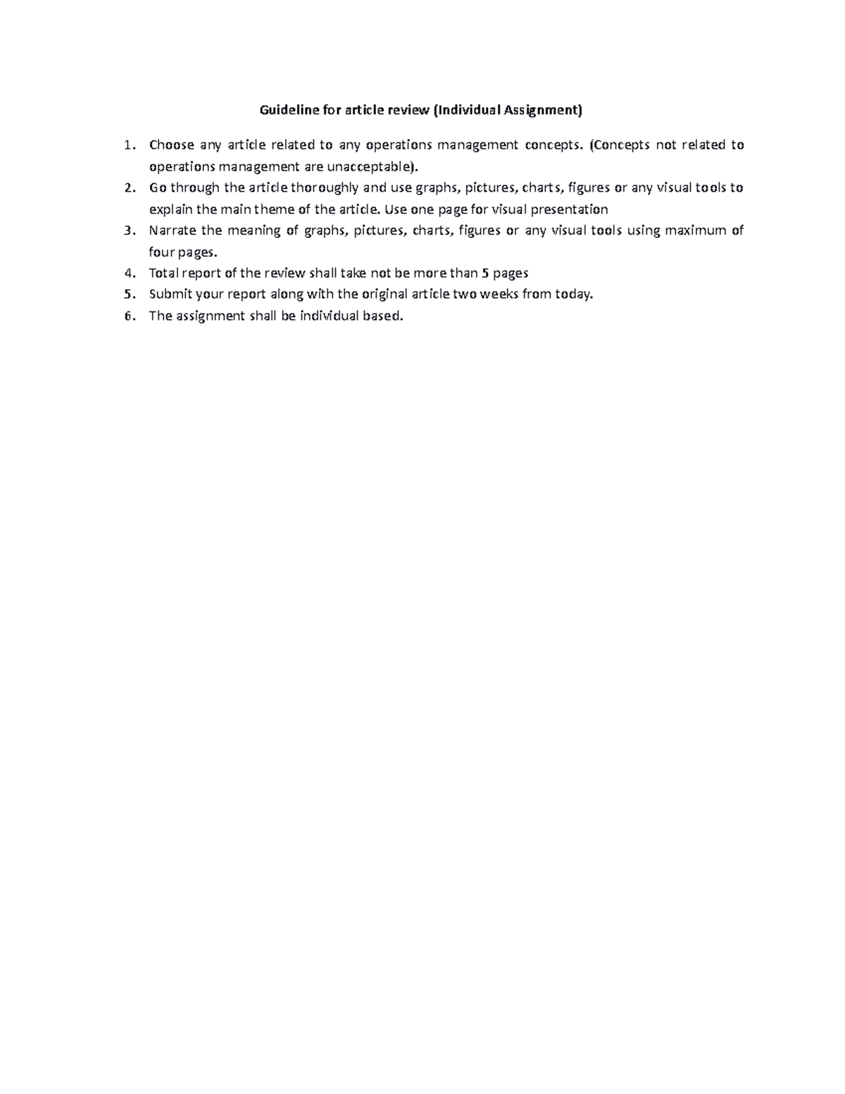 Individual Ass. Guide line - Guideline for article review (Individual Assignment) Choose any ...