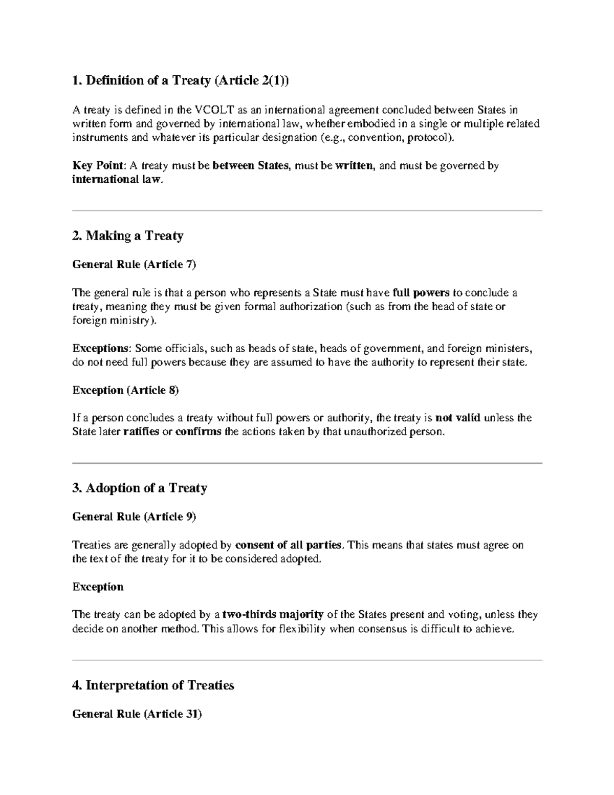 PUBLIC INTERNATIONAL - 1. Definition of a Treaty (Article 2(1)) A ...