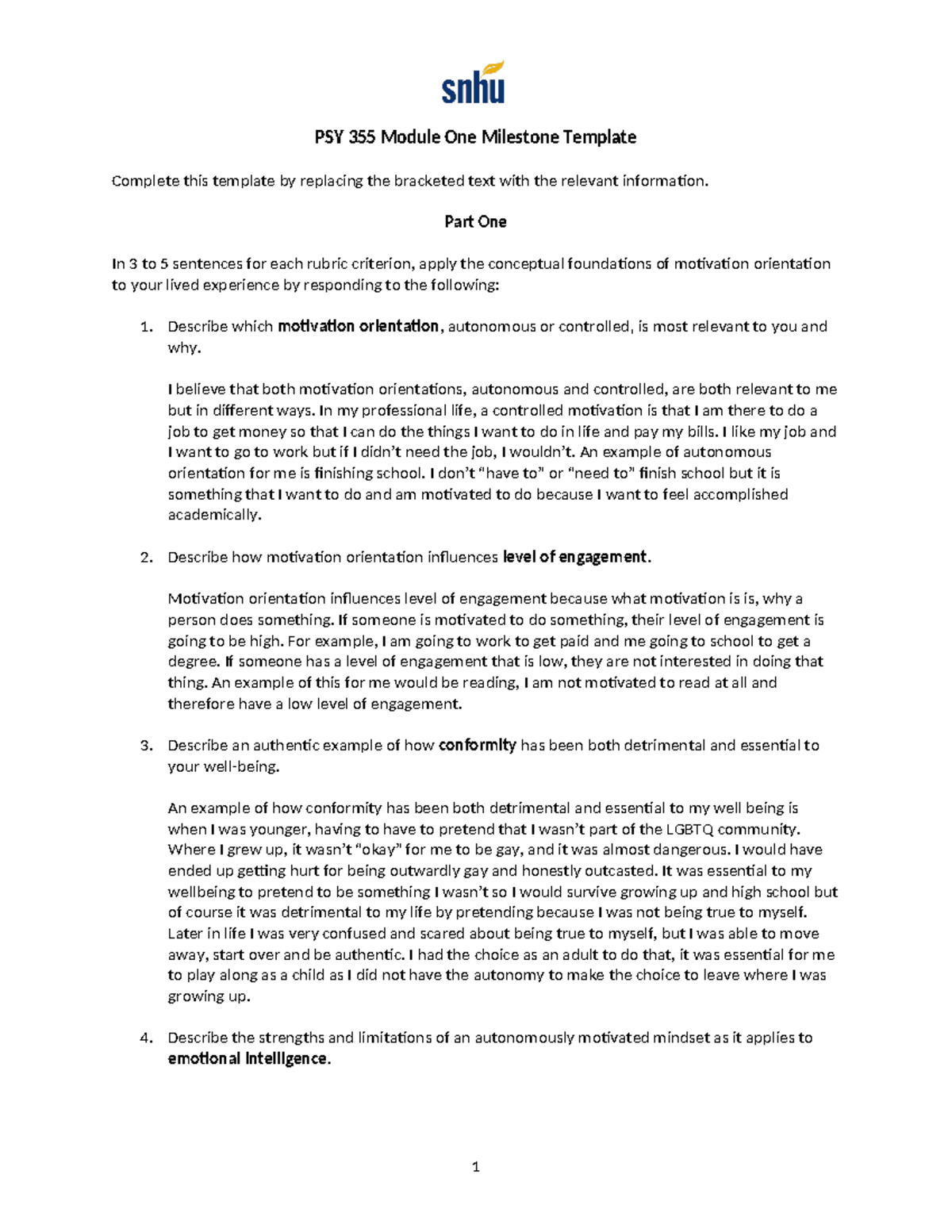 PSY 355 Module One Milestone Template - PSY 355 Module One Milestone ...
