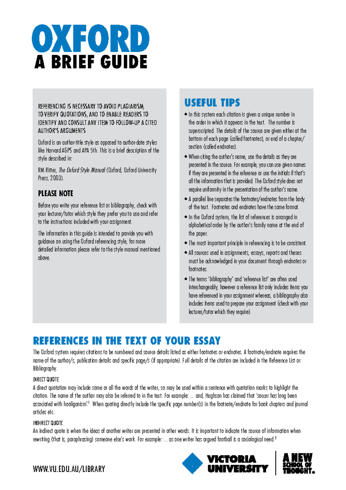 Oxford Referencing A Brief Guide - UsefUl tips In this system each ...