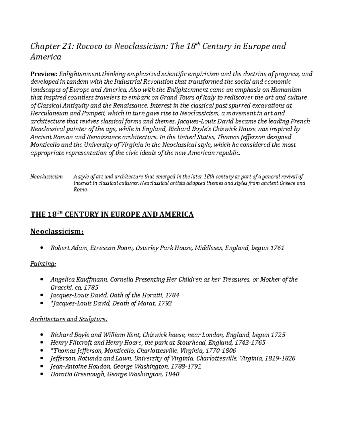 Chapter 21 Lecture 2 - Professor Godbey - Chapter 21: Rococo to ...